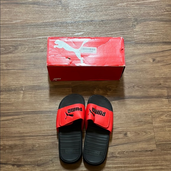 Puma | Shoes | Puma Red And Black Slide Sandals | Poshmark